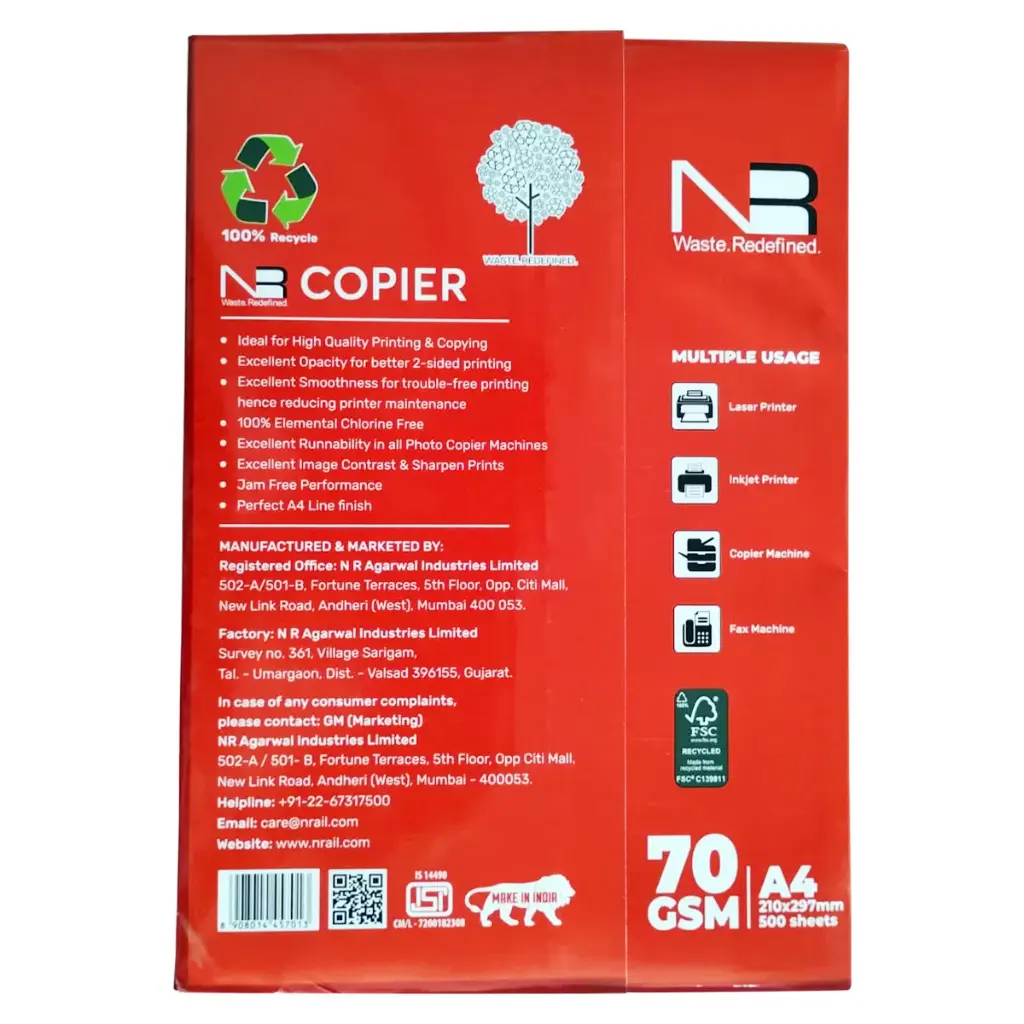 NR Copier Paper A4 70 Gsm White Colour | SHRI LALSHAH PAPERS PRIVATE ...
