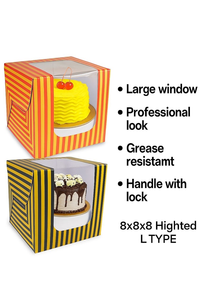 Premium Cake Box Large Window, Size 8x8x8 Inch, Highted Box (Pack Of 25 ...